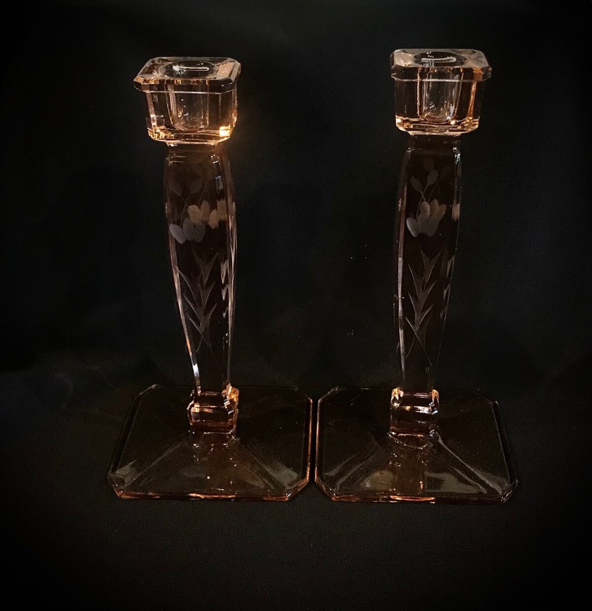 Vintage Fostoria Peach Pink Candlesticks - Shop Oakland County Main Streets